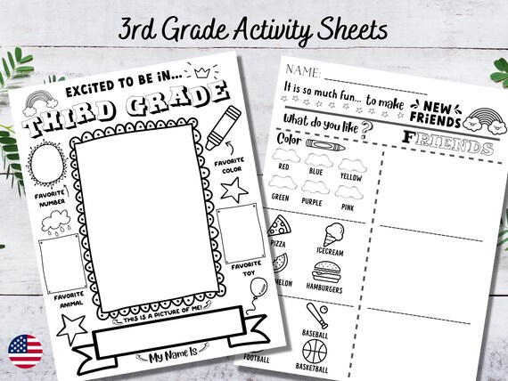 THIRD GRADE Activity Sheets All About Me Portrait Page - Etsy