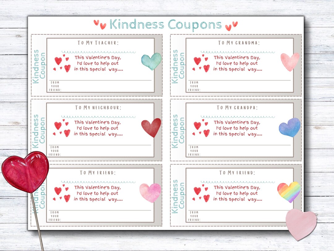 Printable Valentine’s Day Kindness Coupons | DIY Token Gift for ...