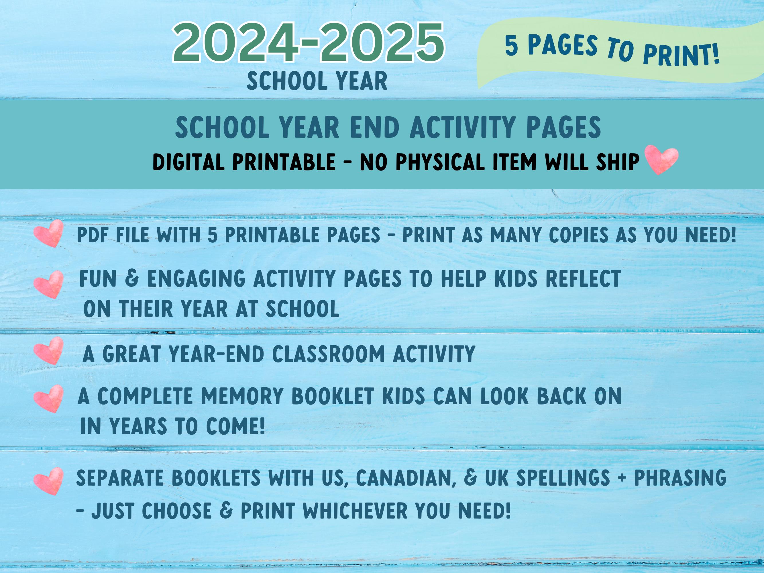 School Year End Activity Pages - School Reflection Pages - 2024-2025 ...