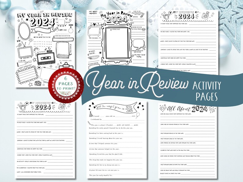 New Year's Kids Activity Pages Year in Review Booklet for Kids 2024 ...