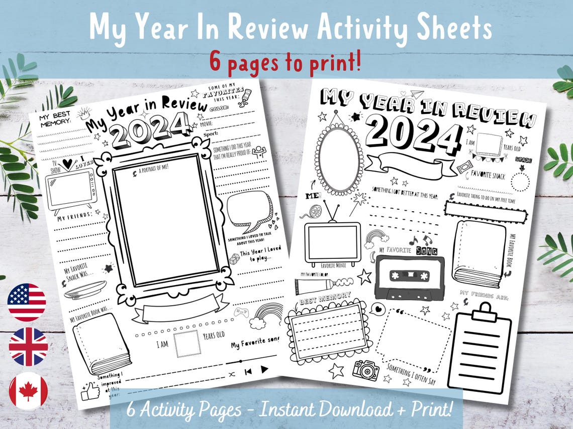 Year in Review Activity Pages - Printable End of Year Page for Kids ...