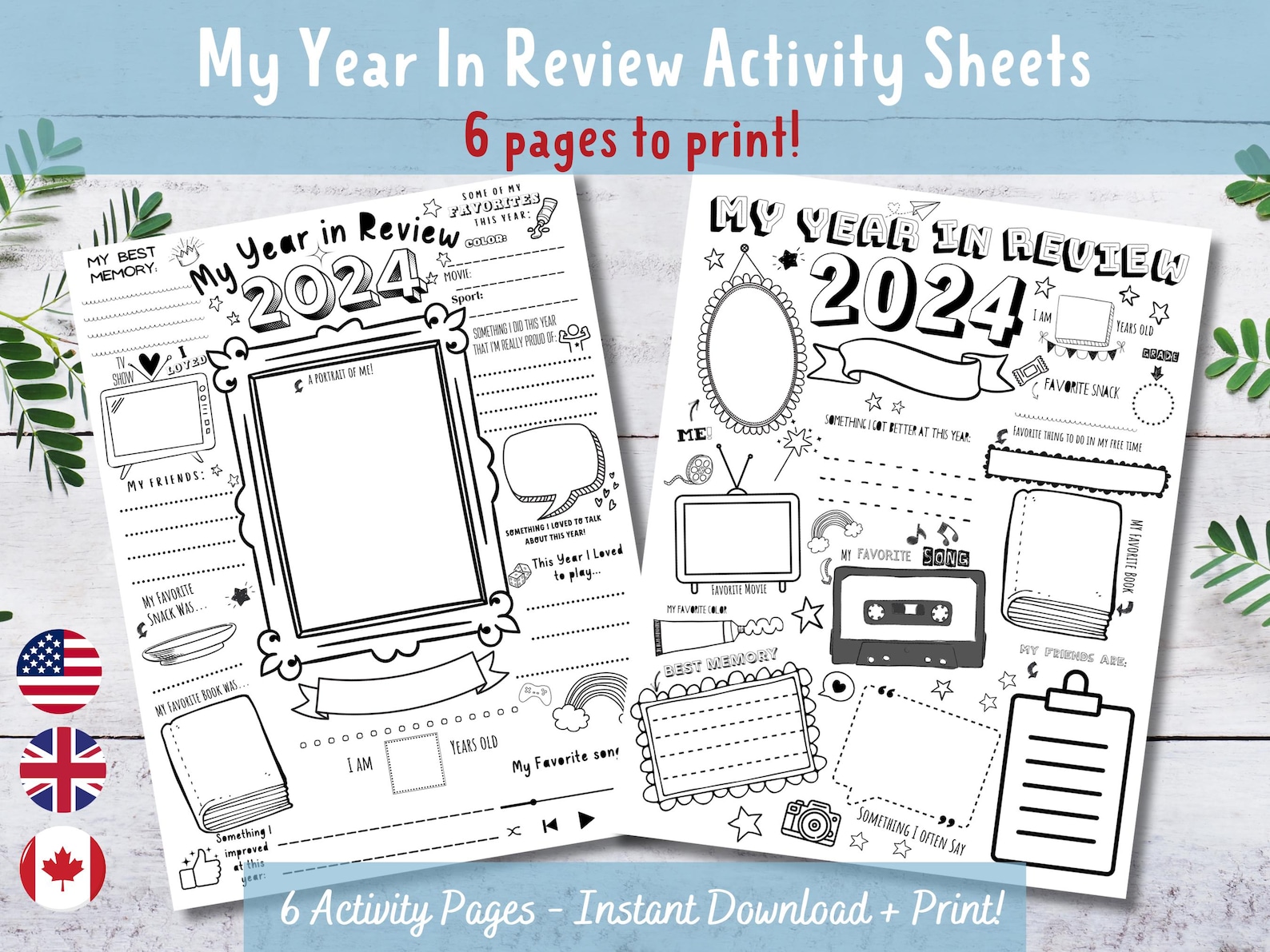Year in Review Activity Pages - Printable End of Year Page for Kids ...