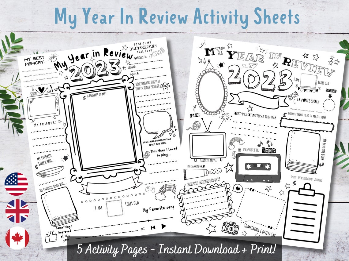 Year in Review Activity Pages Printable End of Year Page for Kids 2023 ...