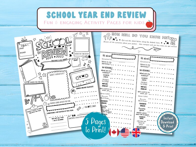 School Year End Activity Pages - School Reflection Pages - 2024-2025 ...