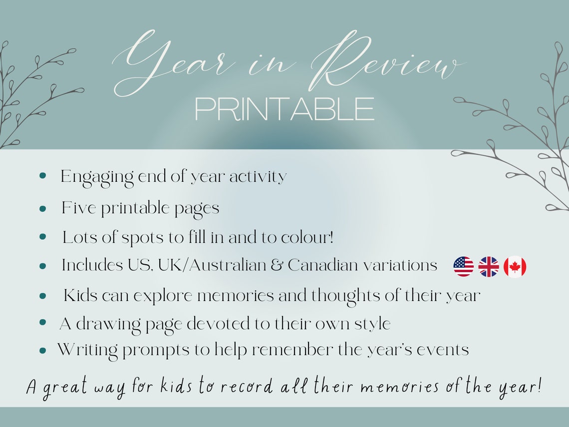 Year in Review Activity Pages Printable End of Year Page for Kids 2023 ...