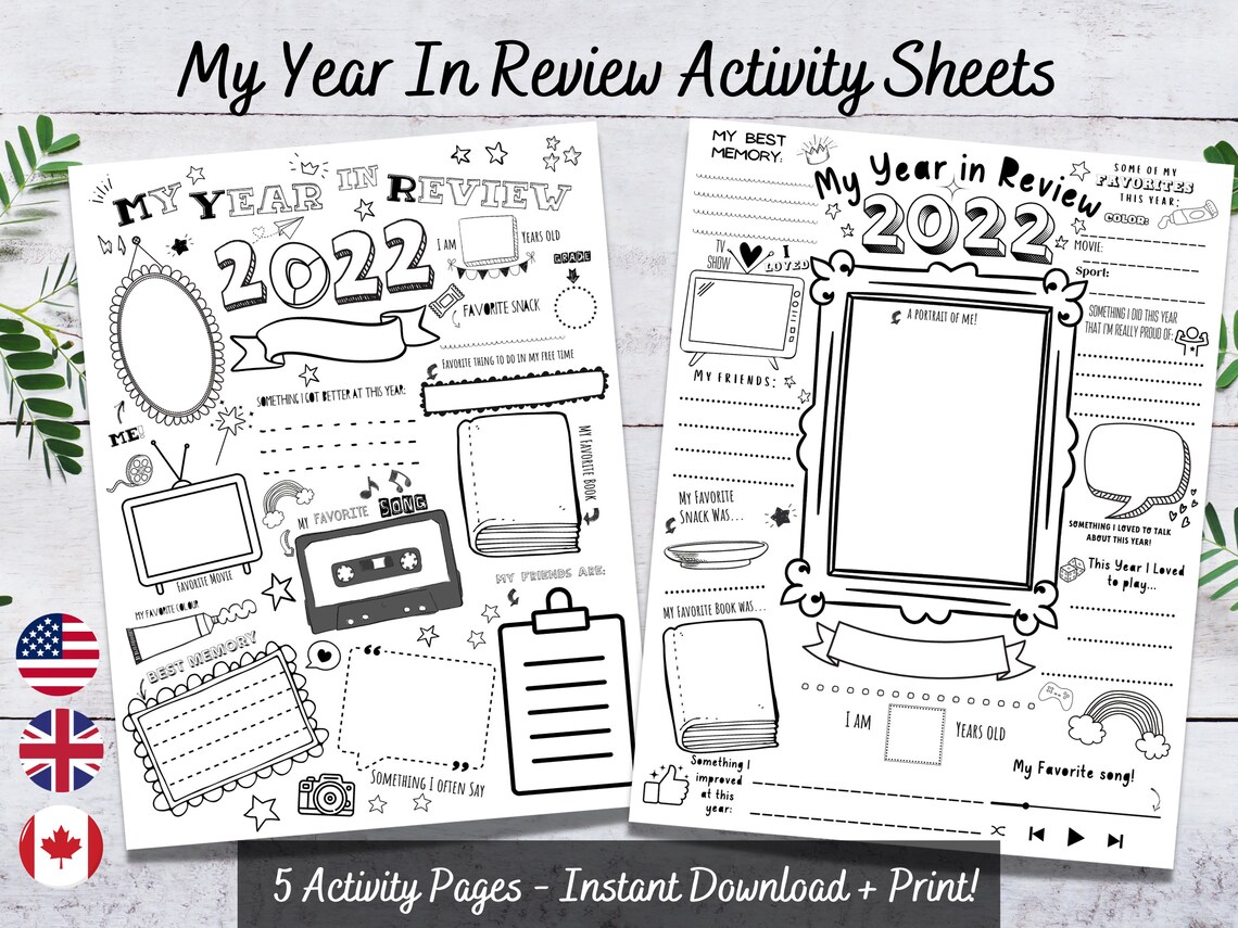 Year in Review Activity Pages Printable End of Year Page for - Etsy Canada