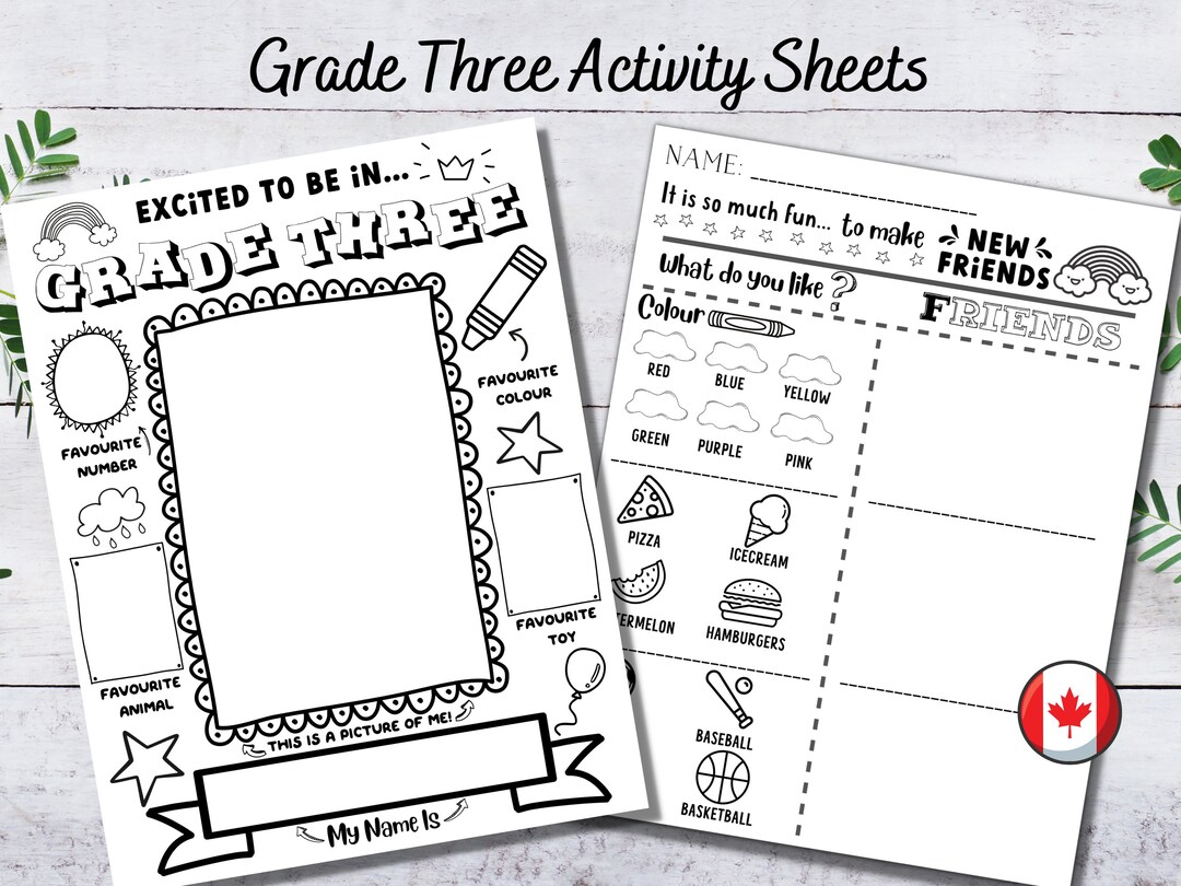 GRADE THREE Activity Sheets - 2 Pages - All About Me Portrait Page ...