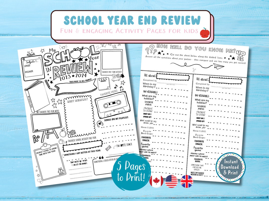 School Year End Activity Pages School Reflection Pages 2023-2024 Class ...