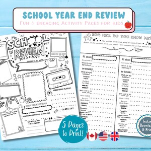 School Year End Activity Pages School Reflection Pages 2023-2024 Class ...