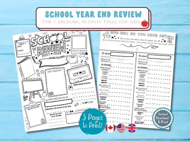 School Year End Activity Pages School Reflection Pages 2023-2024 Class ...