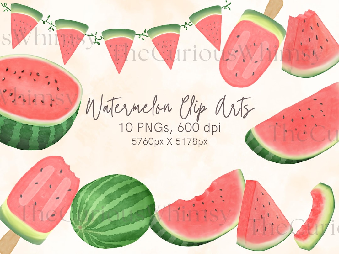 10 Watercolor Watermelon Clip Art, Beautiful Illustration, Instant ...