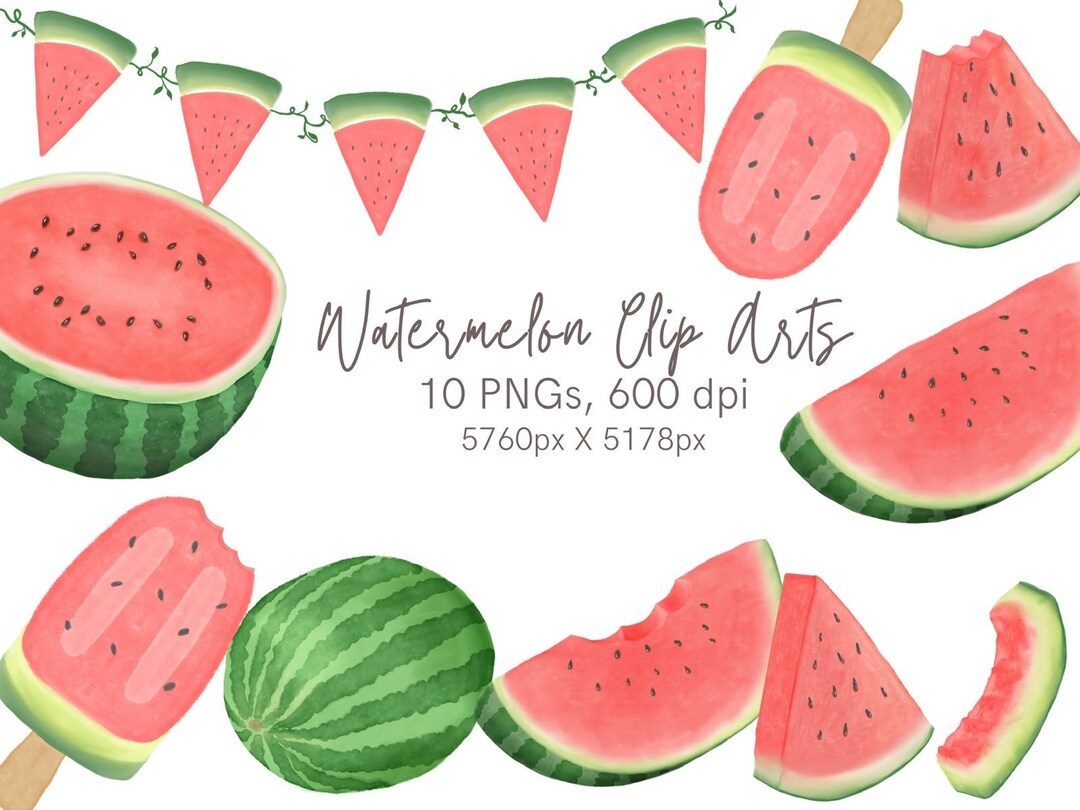 10 Watercolor Watermelon Clip Art, Beautiful Illustration, Instant ...