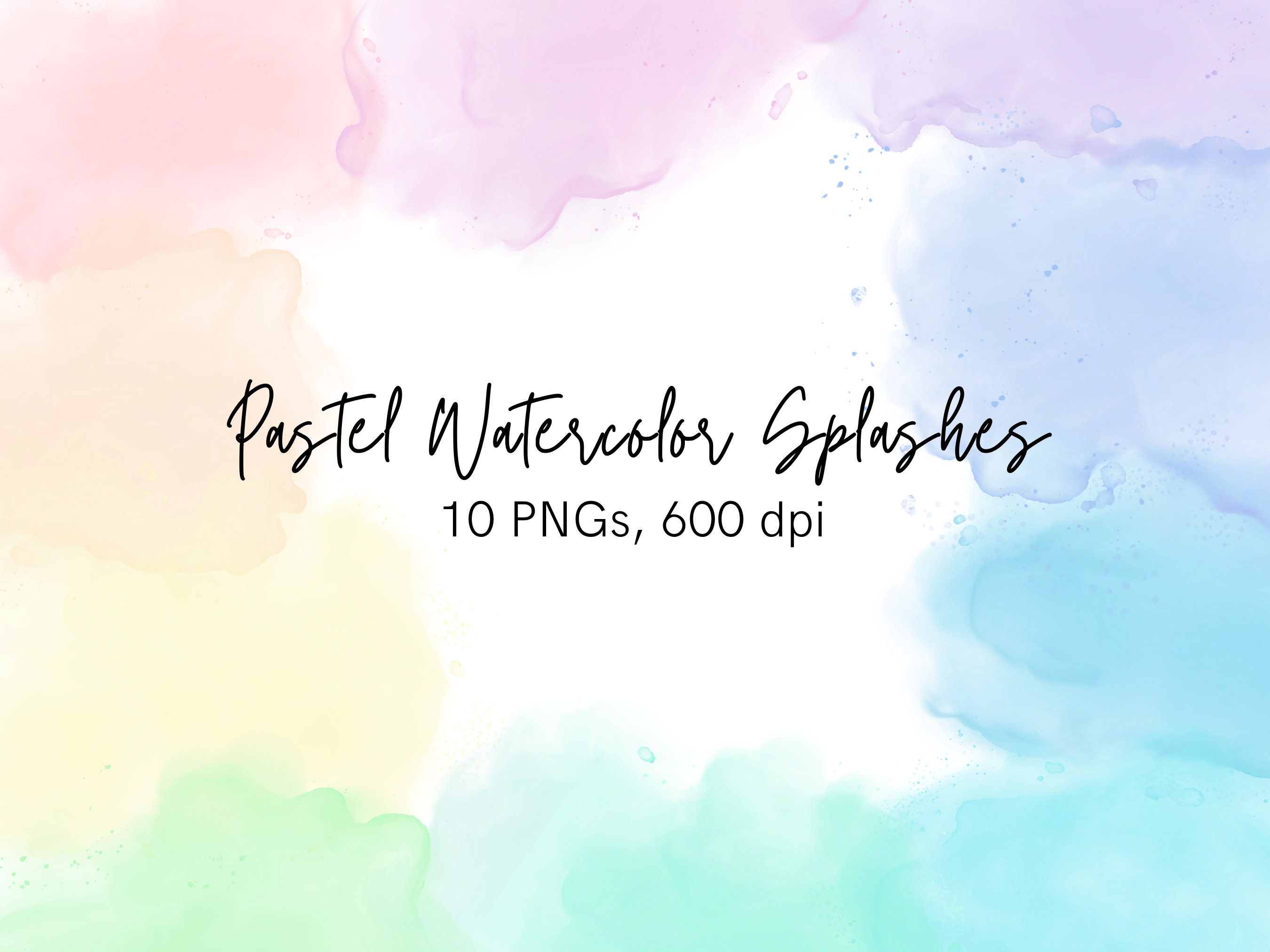 10 Pastel Watercolor Splashes Clip Art, Colorful Design, Instant ...