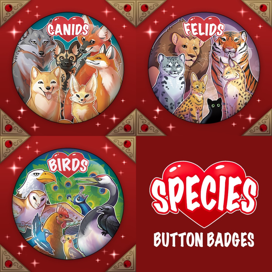 CANIDS, FELIDS & BIRDS - Big Badge / Magnet - Cat, Tiger, Lion, Lynx ...