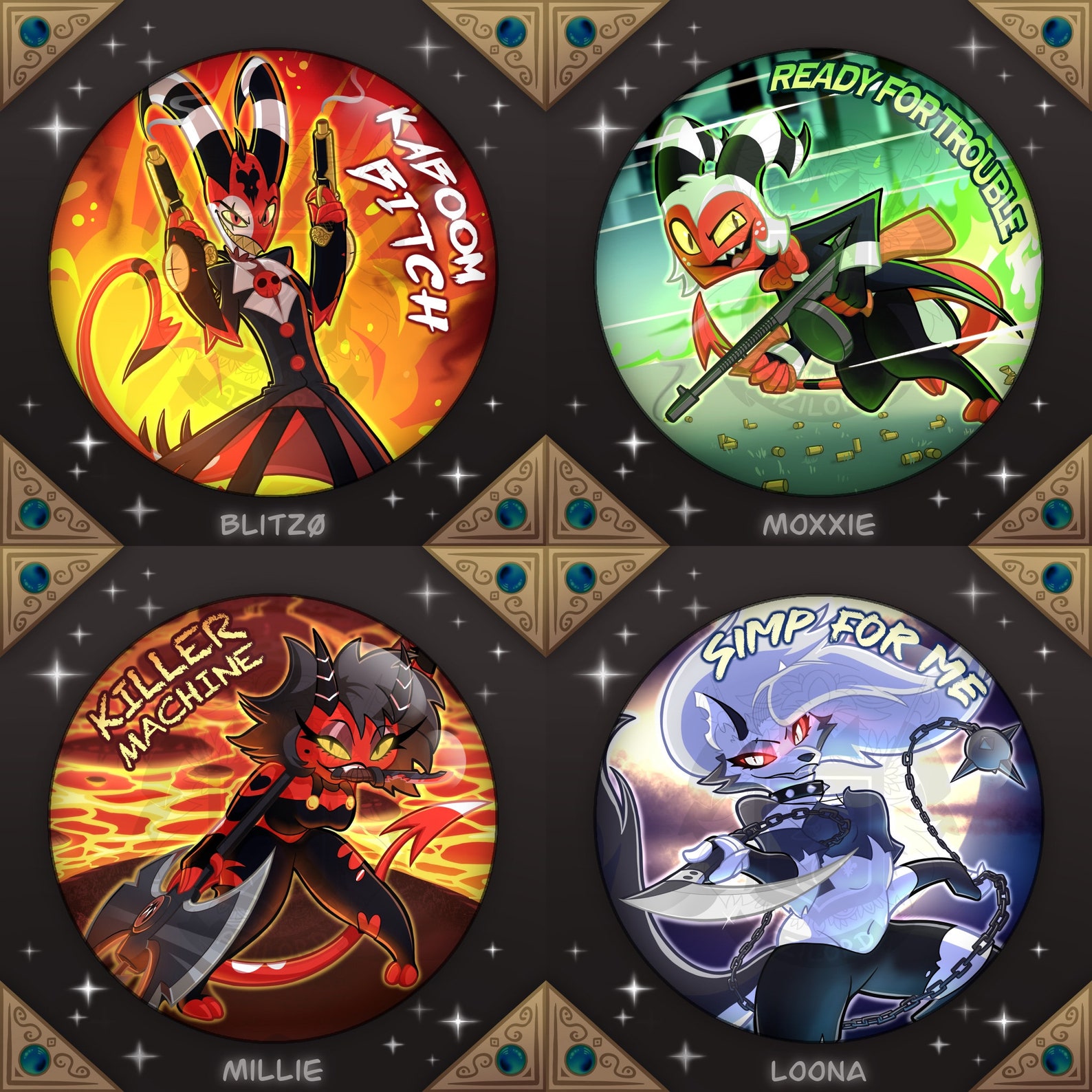Helluva Boss: Blitzø, Moxxie, Millie, Loona - BIG BADGES / MAGNETS - Etsy