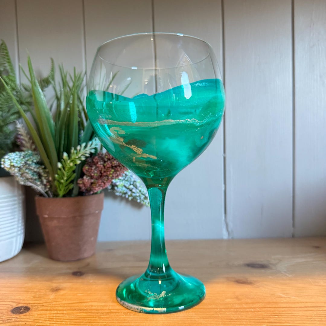 Hand Decorated Turquoise and Gold Silver or Copper Gin Glasses - Etsy