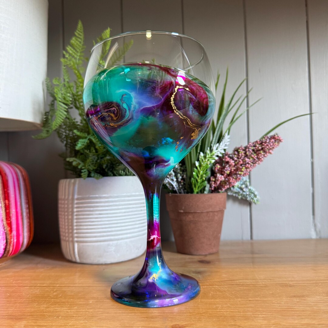 Hand Decorated Gin Glass: Turquoise, Pink, Purple, Gold or Silver - Etsy UK