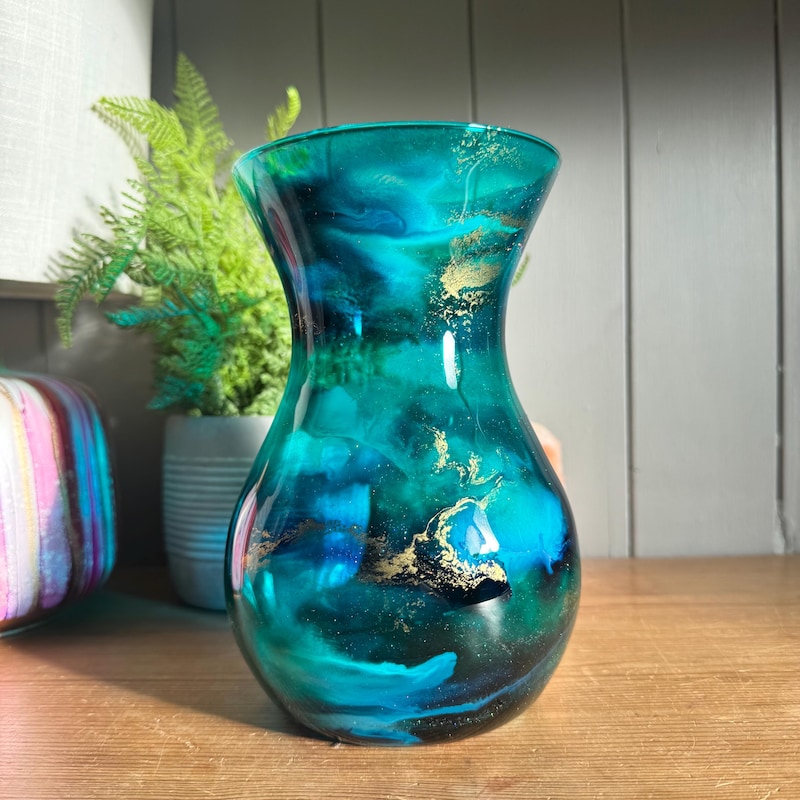 Blue Glass Tall Vases - Etsy UK