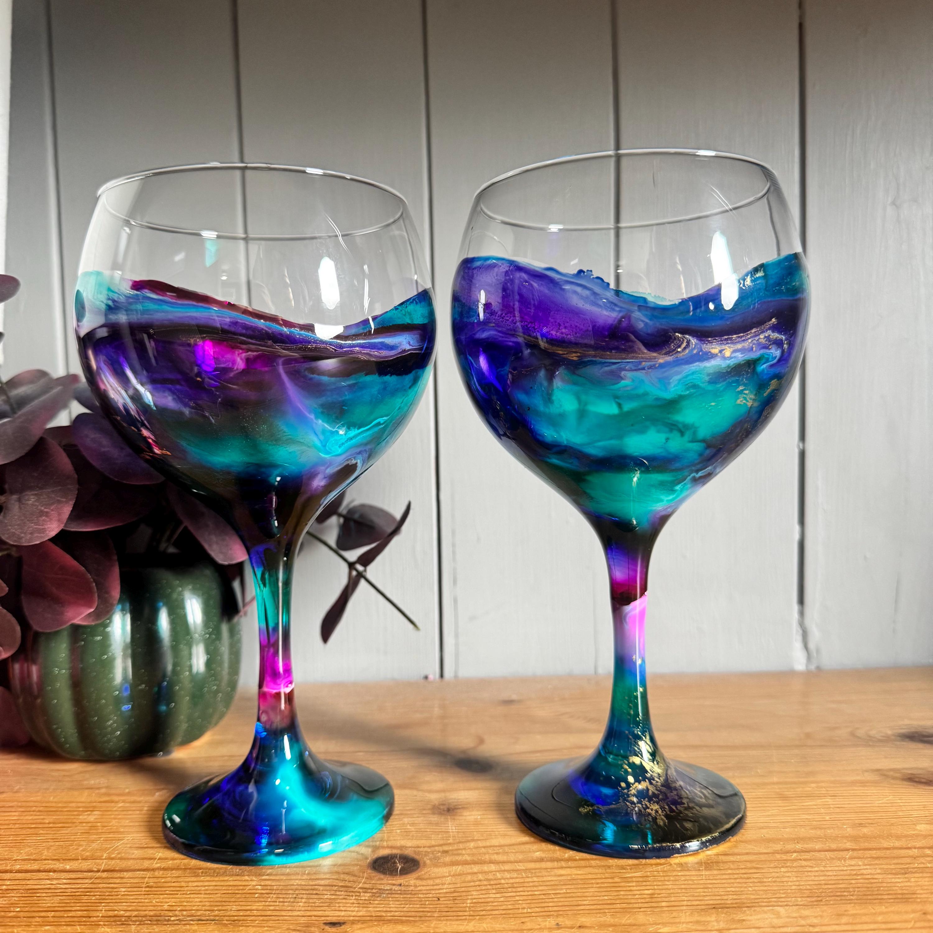 Hand Decorated Gin Glass: Turquoise, Pink, Purple, Gold or Silver - Etsy UK
