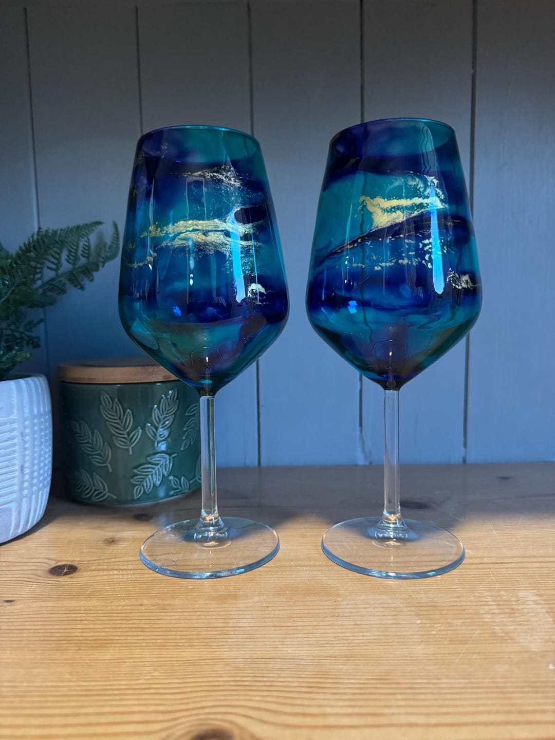 Hand Decorated Wine Glasses: Purple Turquoise Gold Stemmed Glassware - Etsy