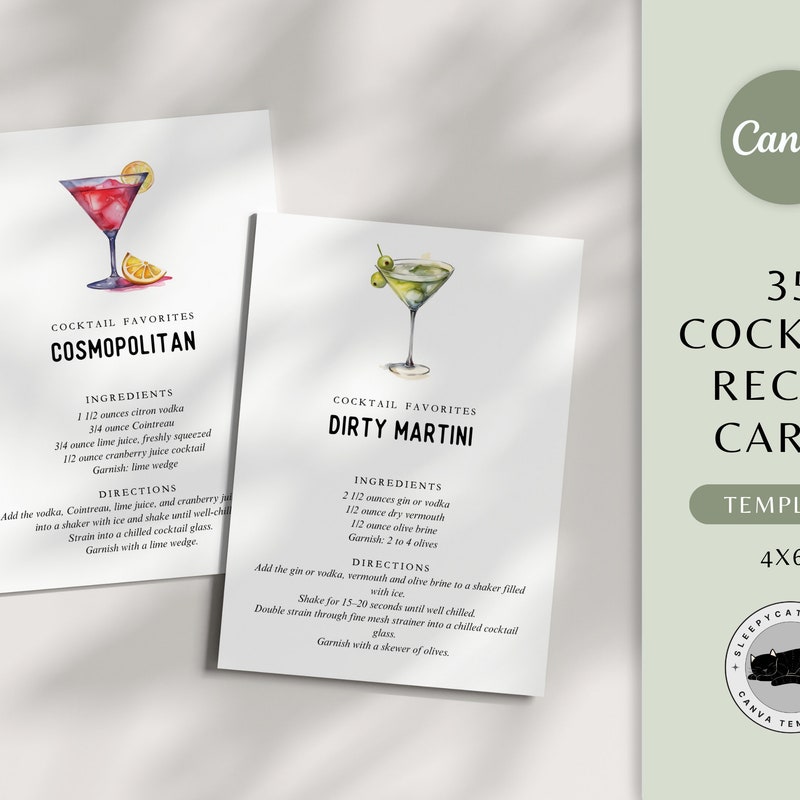 Drink Recipe Cards - Etsy