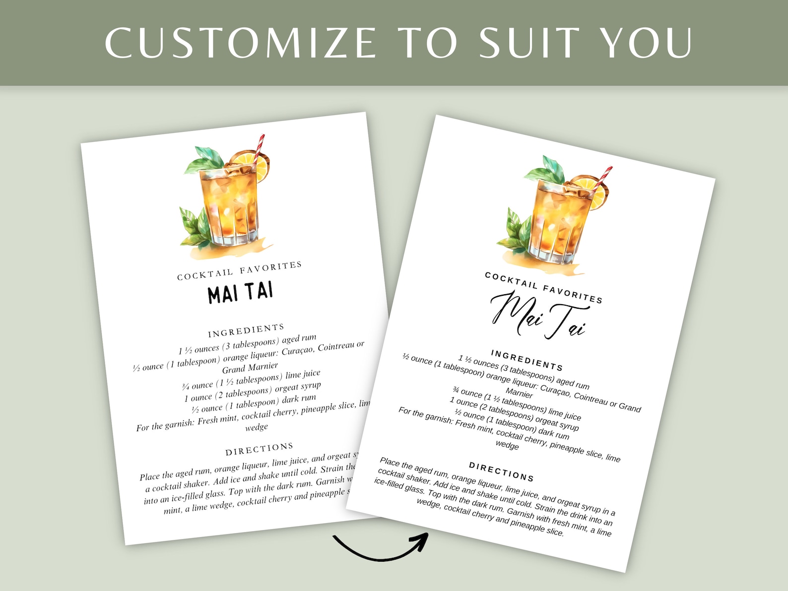 Cocktail Recipe Card Template, Editable Drink Recipe Card, Printable ...