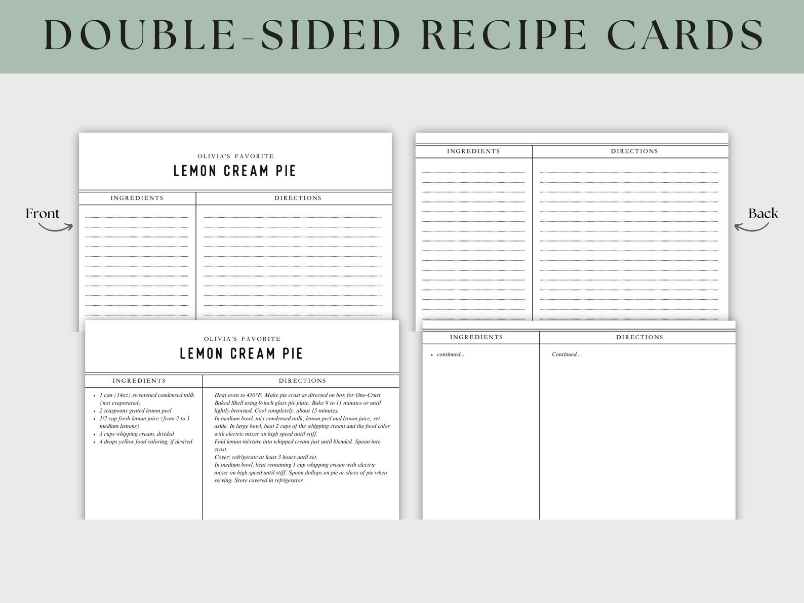 Minimal Recipe Card Template, Simple Recipe Card, Editable Modern ...