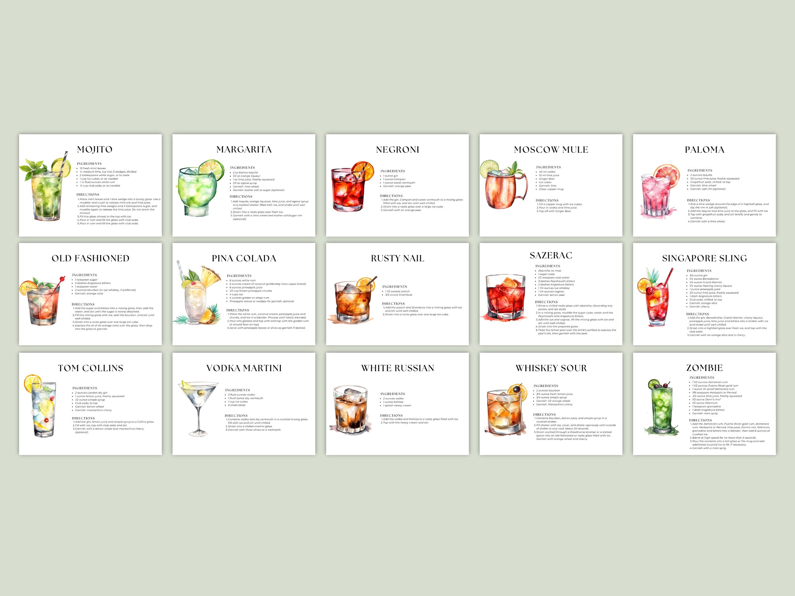 Cocktail Recipe Card Template, Editable Modern Drink Recipe Card ...