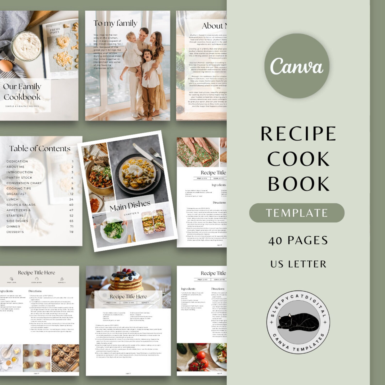 Cookbook Template, Editable Modern Recipe Book for Food Bloggers, Ebook ...