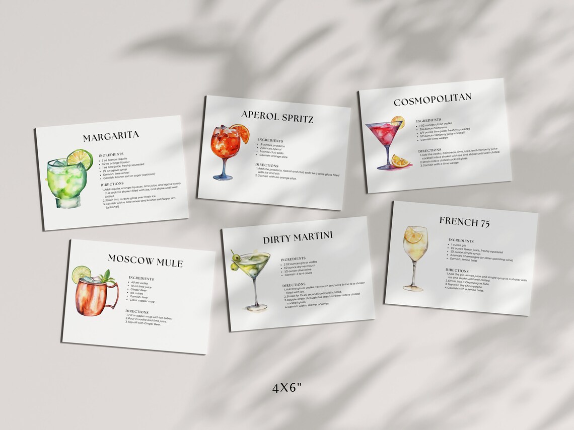 Cocktail Recipe Card Template, Editable Modern Drink Recipe Card ...