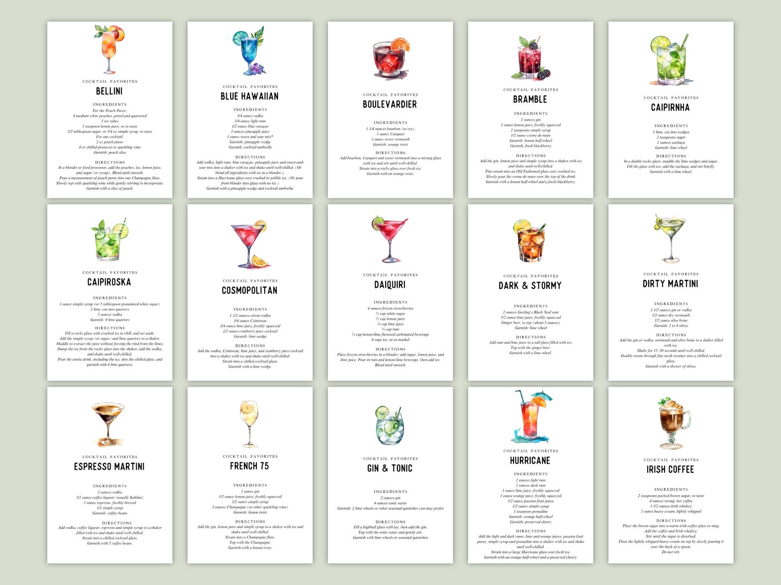 Cocktail Recipe Card Template, Editable Drink Recipe Card, Printable ...