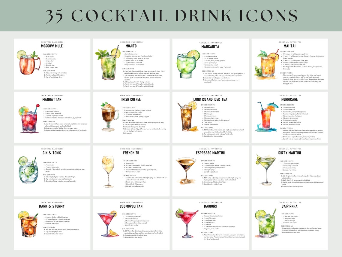 Cocktail Recipe Card Template, Editable Drink Recipe Card, Printable ... Cocktail Recipe Card Template, Editable Drink Recipe Card, Printable ...