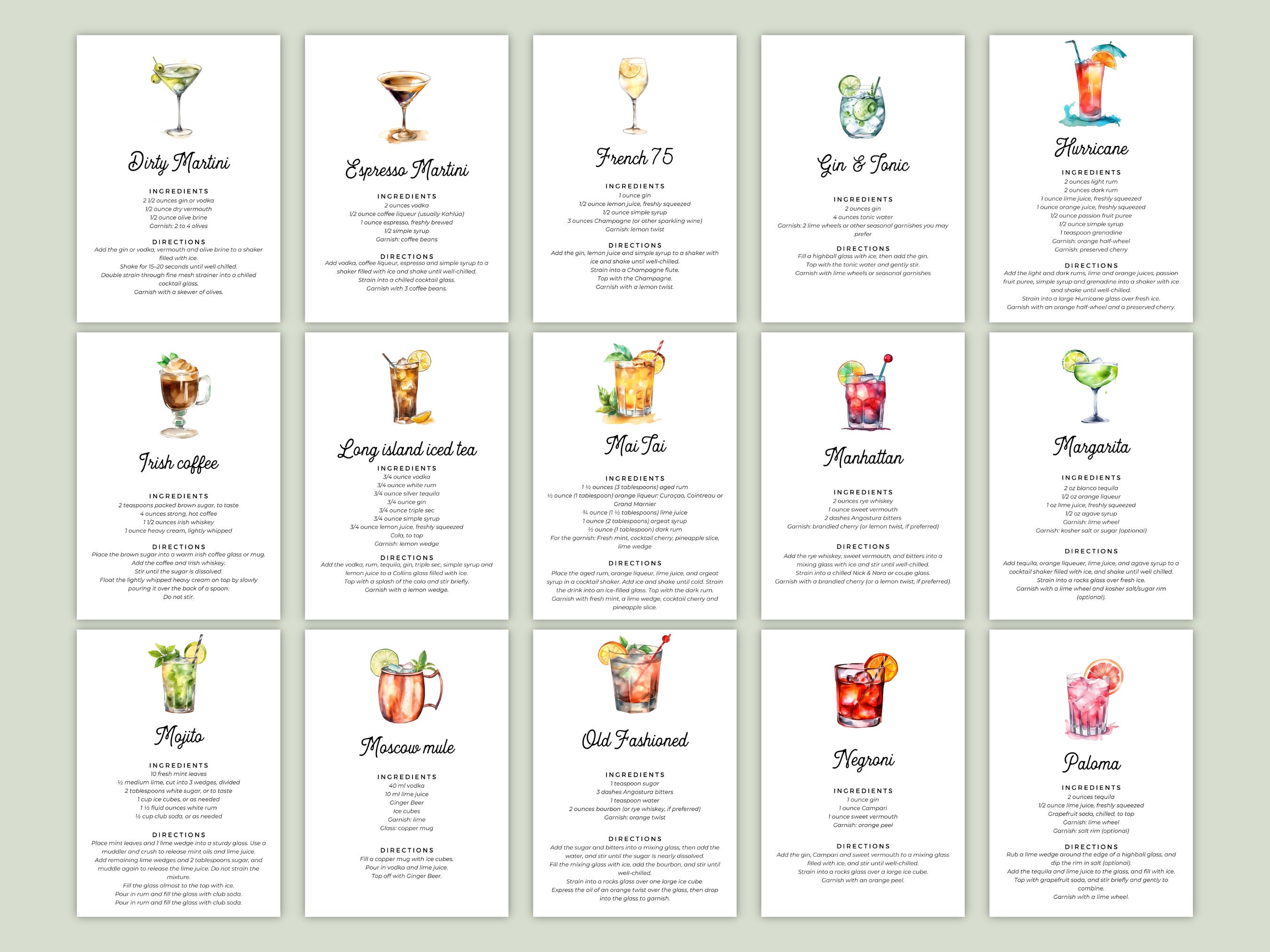 Vertical Cocktail Recipe Card Template, Editable Farmhouse Drink Recipe ...