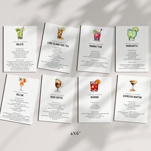 Cocktail Recipe Card Template, Editable Drink Recipe Card, Printable ...
