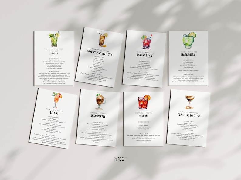 Cocktail Recipe Card Template, Editable Drink Recipe Card, Printable ...