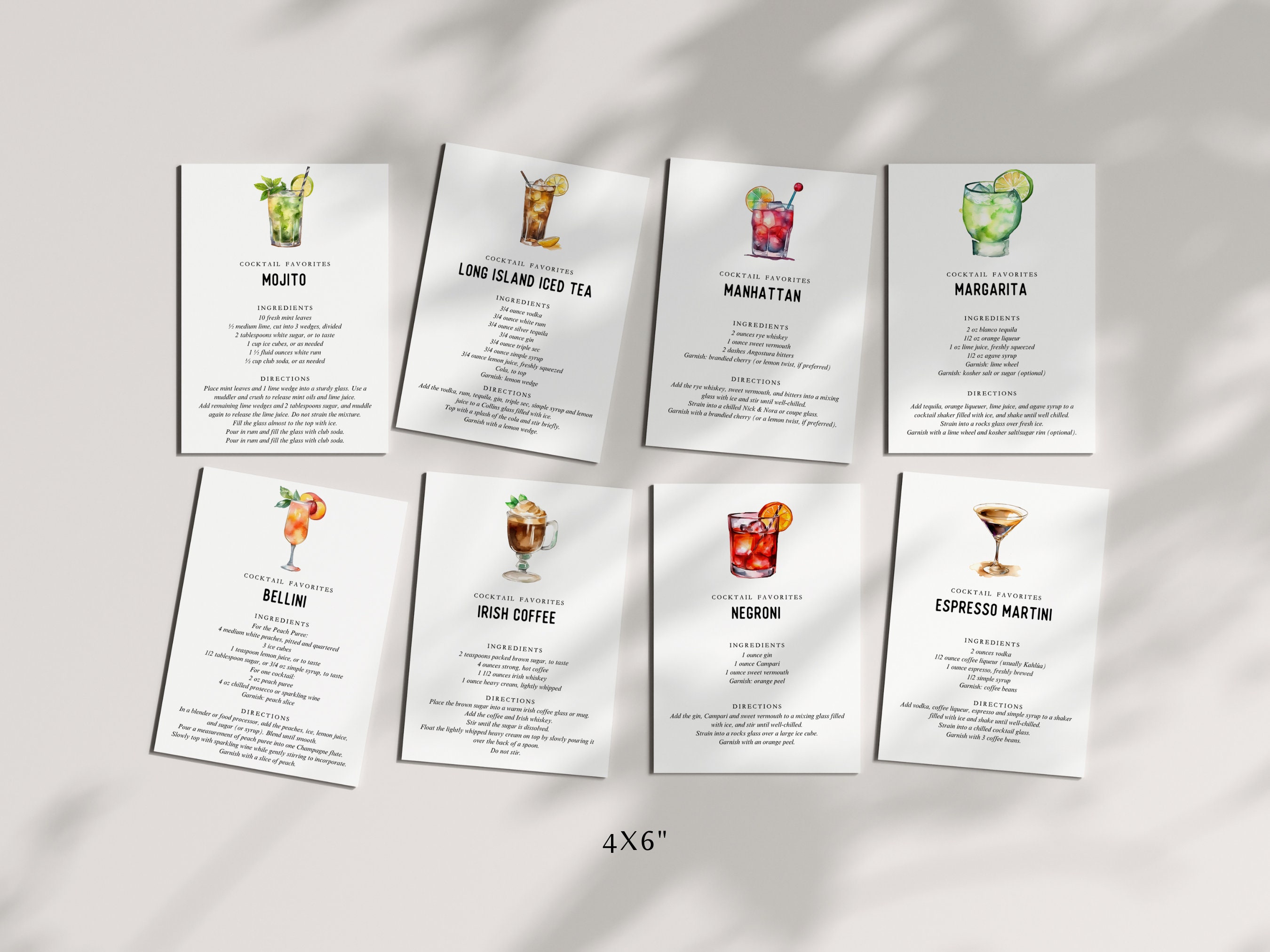 Cocktail Recipe Card Template, Editable Drink Recipe Card, Printable ...