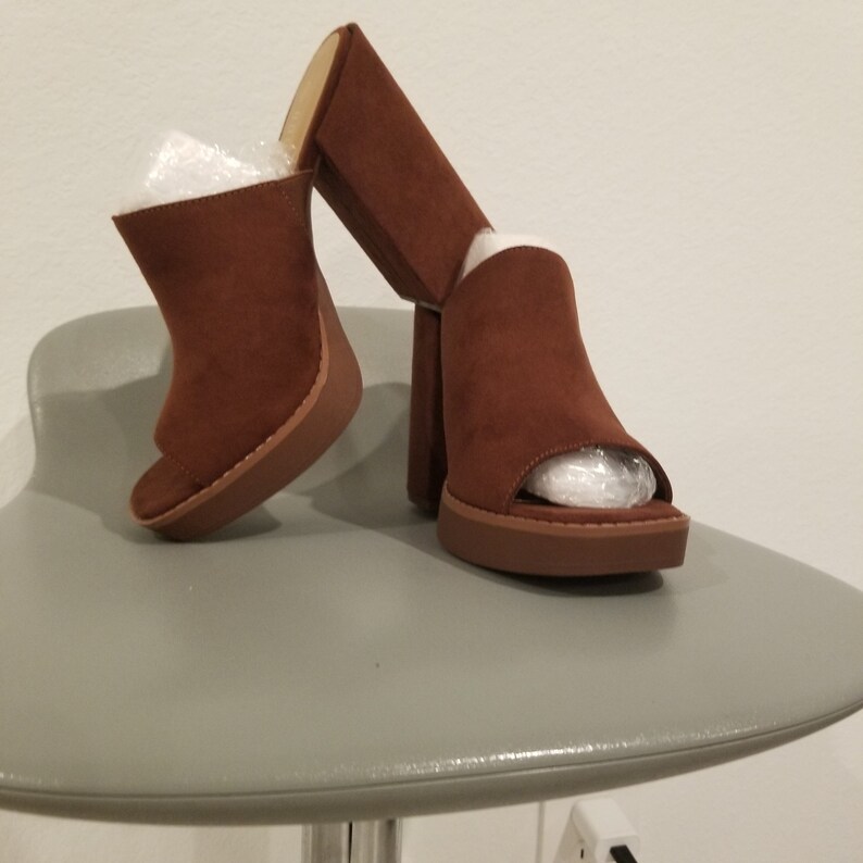 Maroon Platform Block Heel Slide Sandals... - Etsy