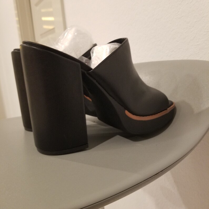 Black Platform Block Heel Slide Sandals... - Etsy