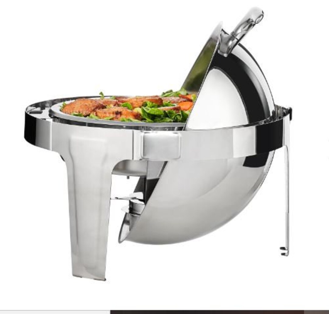 Stainless Steel Chafer Round Roll Top Chafing Dish With 6qt Pan Visual Glass Lid Fuel Holder - Etsy