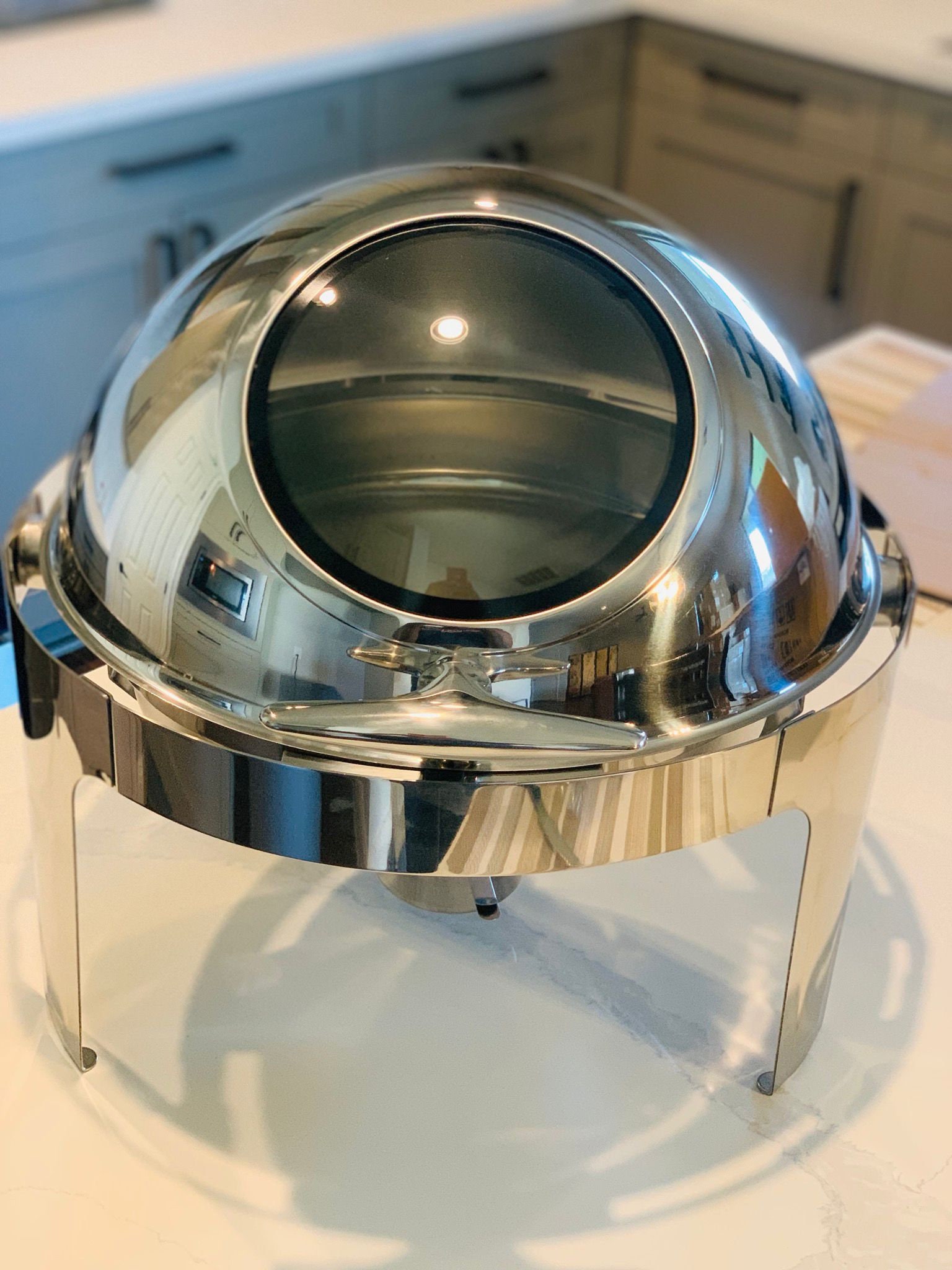 Stainless Steel Chafer Round Roll Top Chafing Dish With 6qt Pan Visual Glass Lid Fuel Holder - Etsy