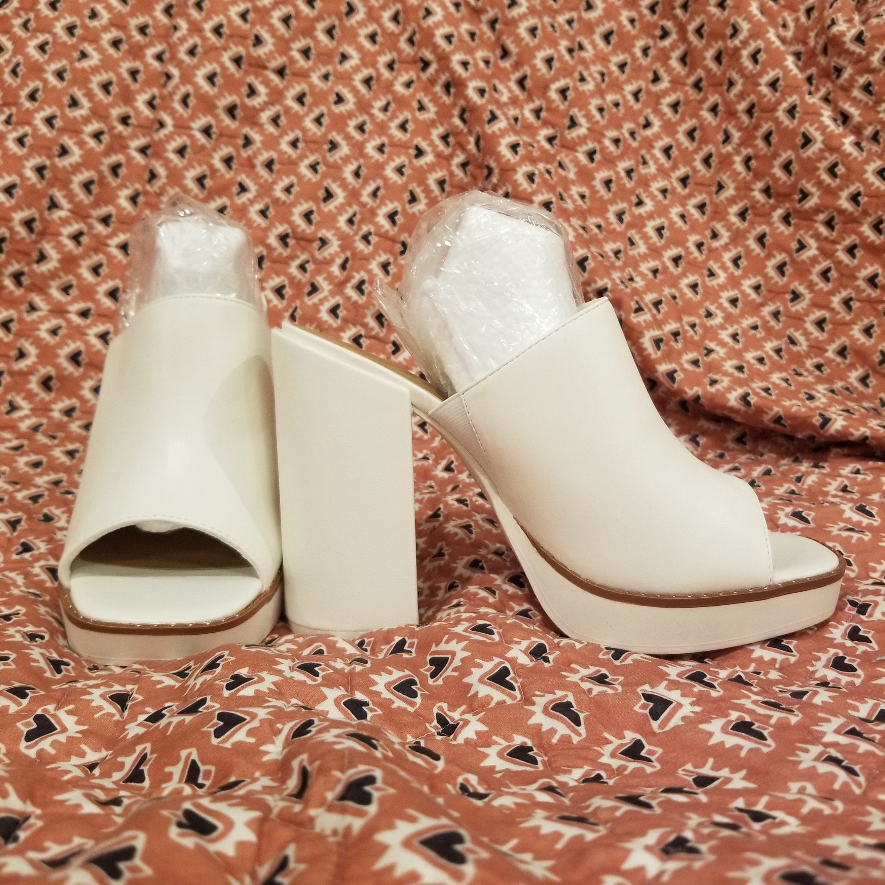 White Platform Block Heel Slide Sandals... - Etsy