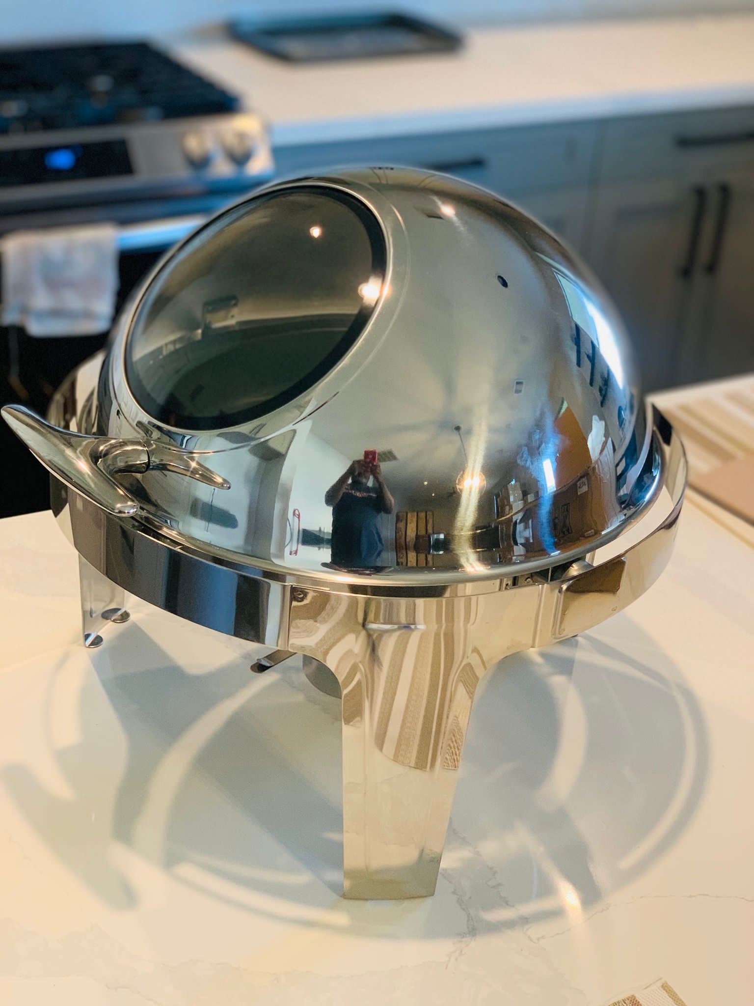 Stainless Steel Chafer Round Roll Top Chafing Dish With 6qt Pan Visual Glass Lid Fuel Holder - Etsy
