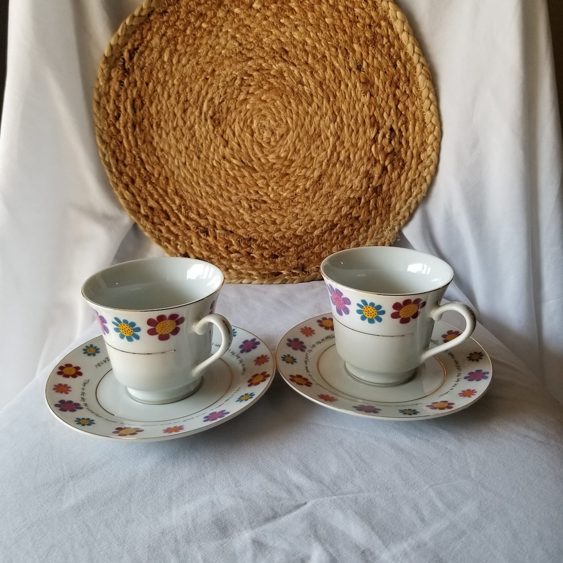 Floral China Classic 4 Pieces Set Teacup and Saucer With Biblical ...