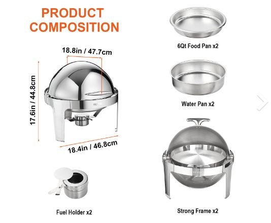 Stainless Steel Chafer Round Roll Top Chafing Dish With 6qt Pan Visual Glass Lid Fuel Holder - Etsy