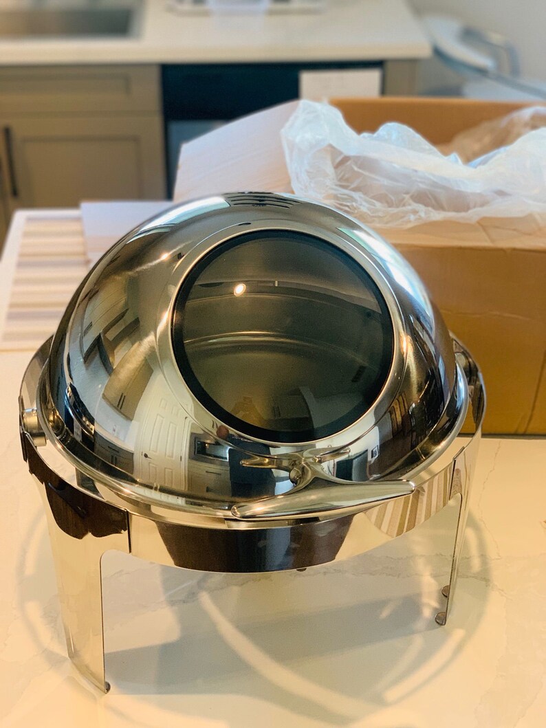 Stainless Steel Chafer Round Roll Top Chafing Dish With 6qt Pan Visual Glass Lid Fuel Holder - Etsy