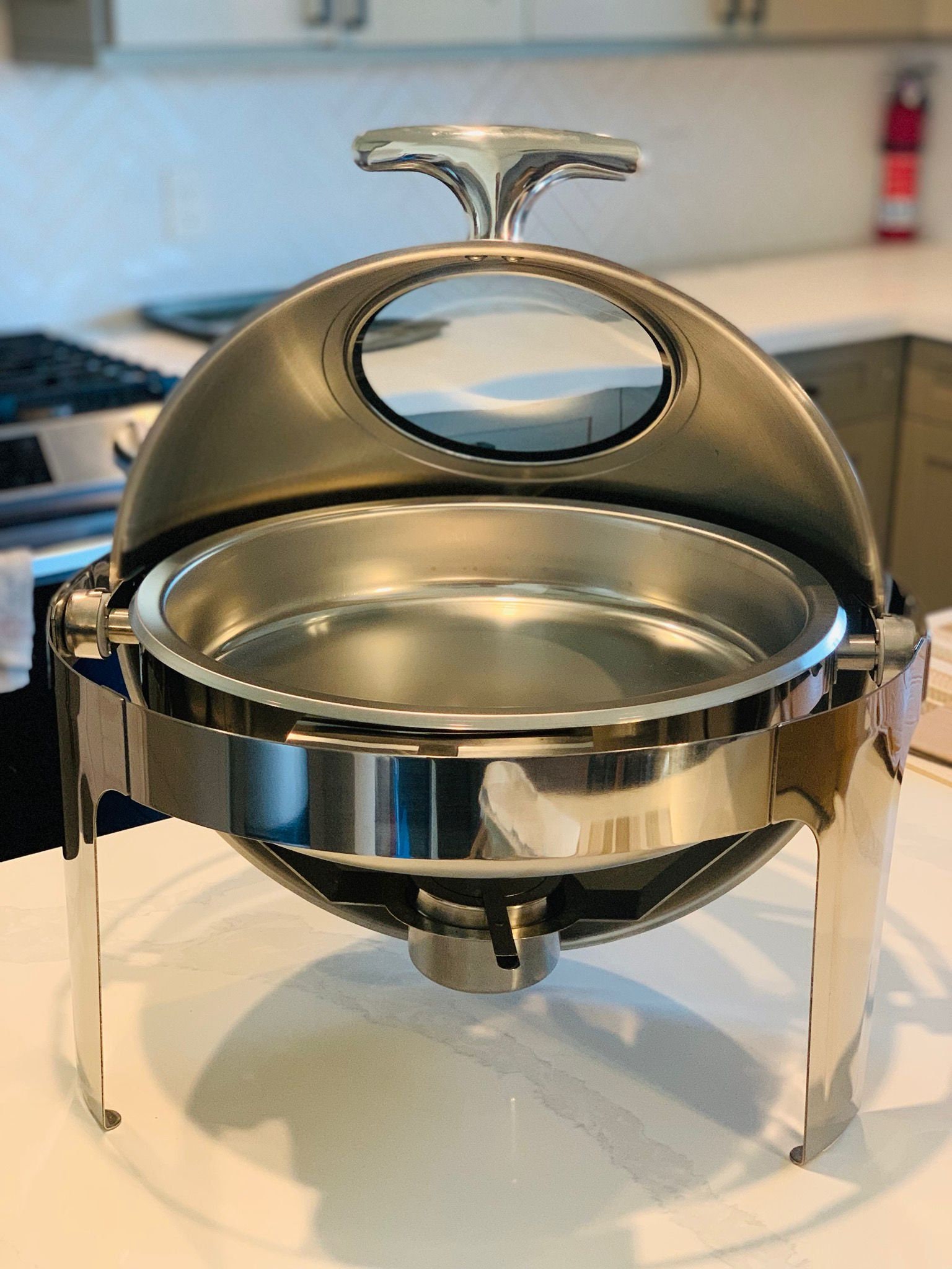 Stainless Steel Chafer Round Roll Top Chafing Dish With 6qt Pan Visual Glass Lid Fuel Holder - Etsy