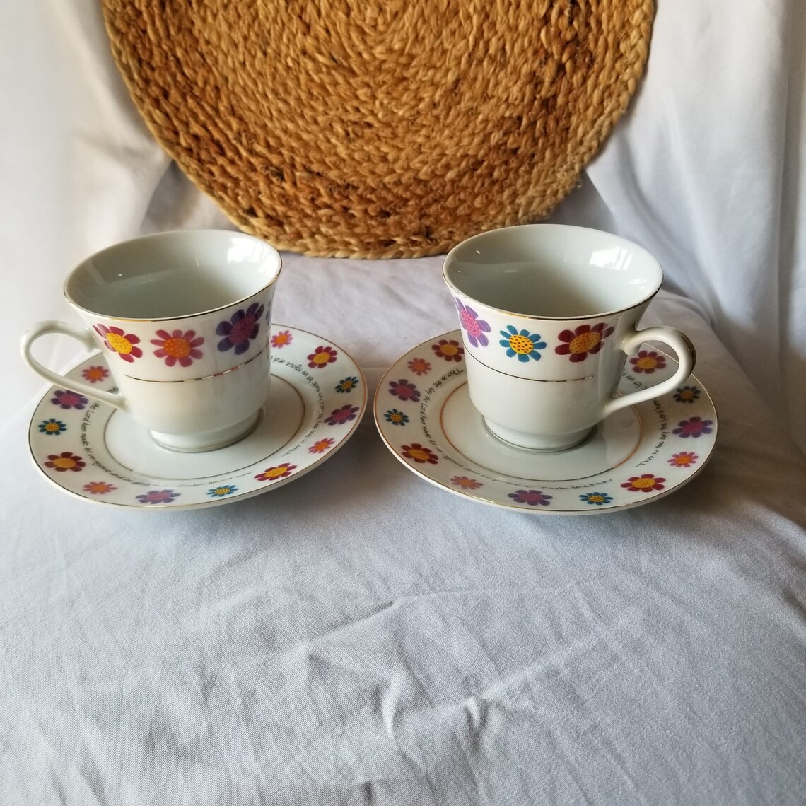 Floral China Classic 4 Pieces Set Teacup and Saucer With Biblical ...