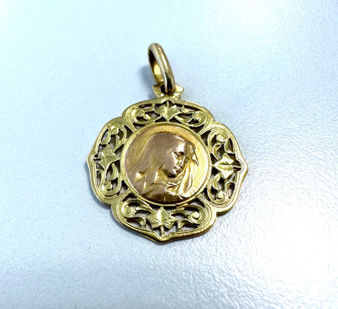 Very Pretty Medal of the Virgin in Yellow Gold and Pink Gold - Etsy
