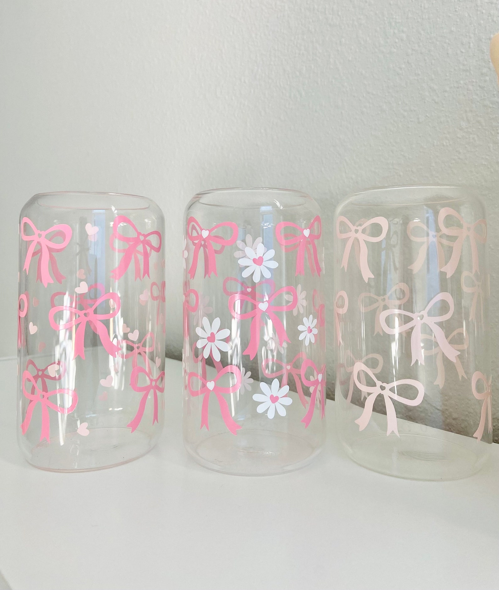 Pink Bows Glass Cup 16 Oz Libbey Glass Pink Bow Cup Iced Coffee Cup ...