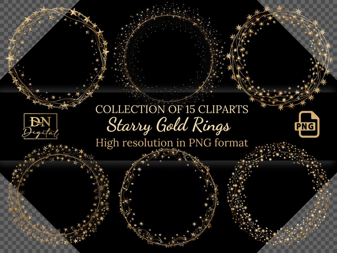 15 Starry Gold Rings Overlay/clipart Collection Maternity Canva ...